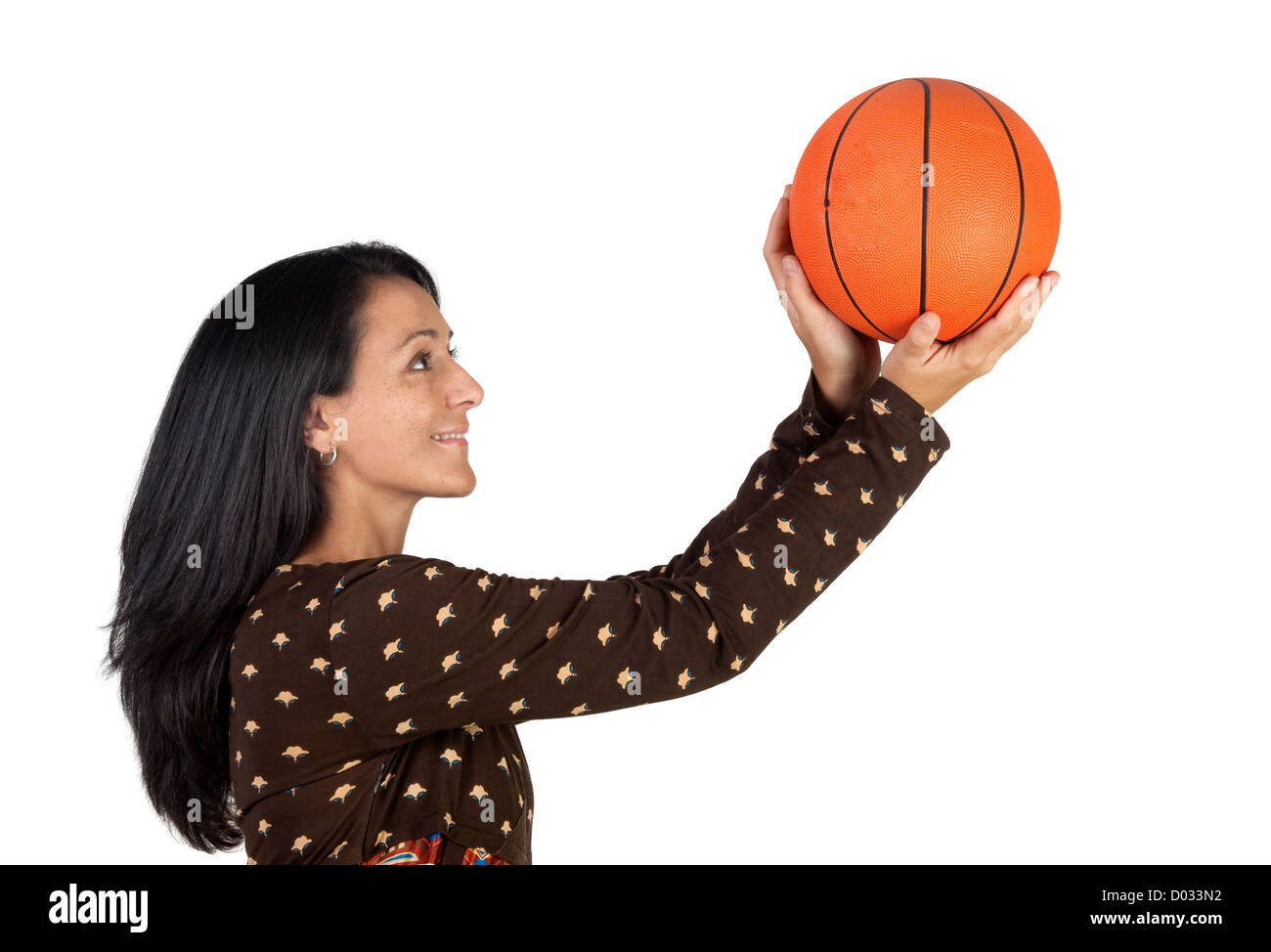 Attractive girl shooting basketball isolated on white background Stock ...