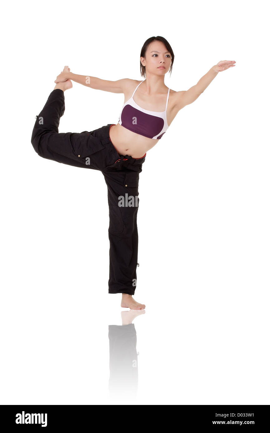 Asian beauty doing expert yoga pose over white background Stock Photo ...