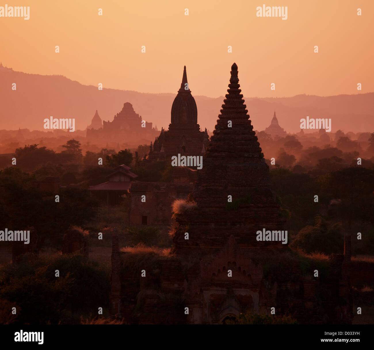 Bagan at sunset in Myanmar Stock Photo - Alamy