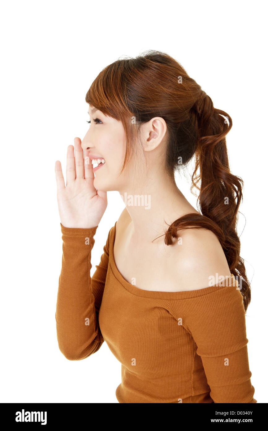 Woman talking, closeup portrait on white background Stock Photo - Alamy
