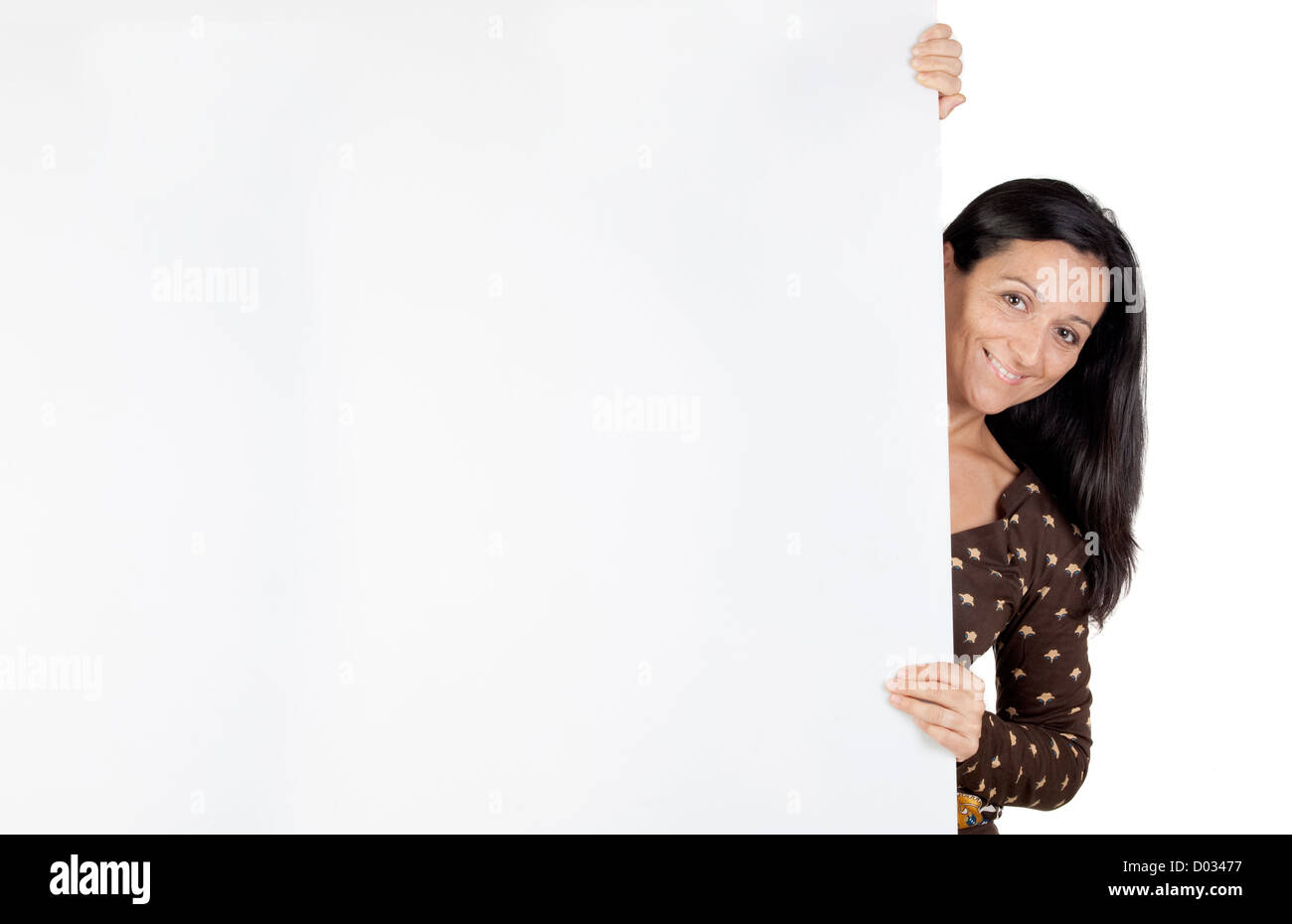 Attractive girl with blank poster isolated on white background Stock ...