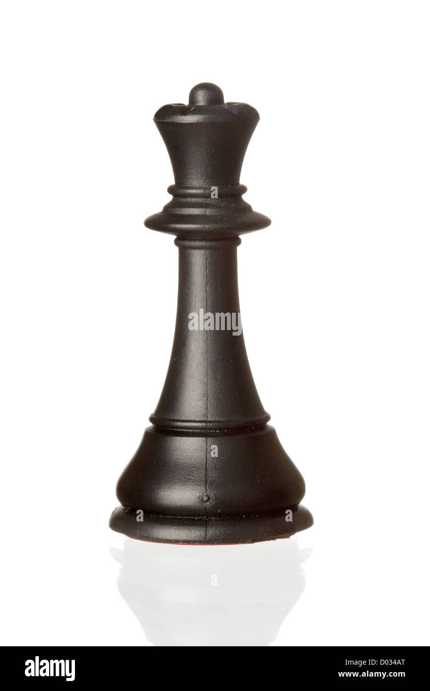 Black queen chess piece isolated on white background with reflection on ...
