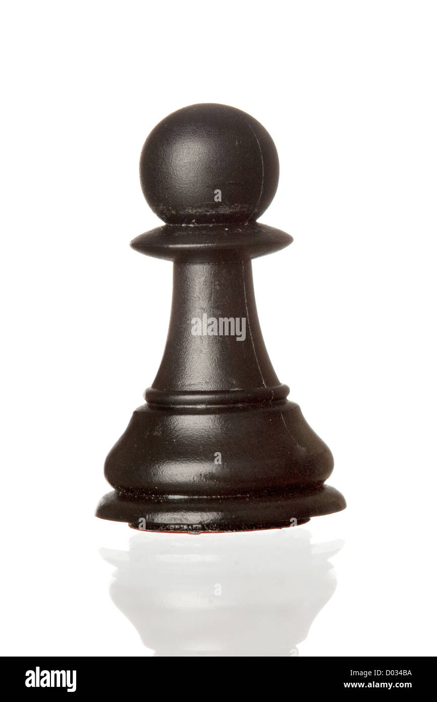Black pawn isolated on white background with reflection on the floor ...