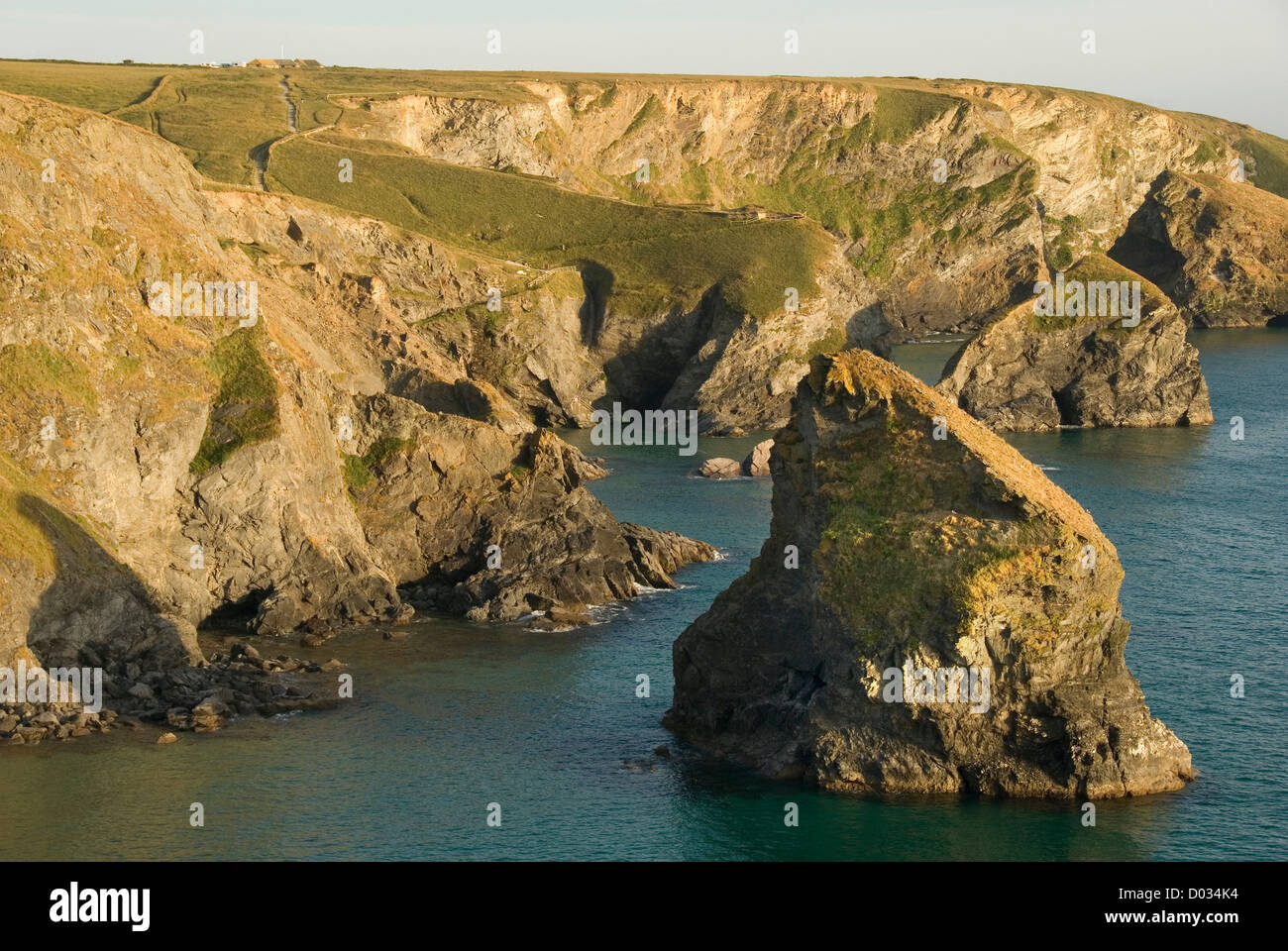 Rock formation, submerged beach at high tide, Bedruthan Steps, Coast ...