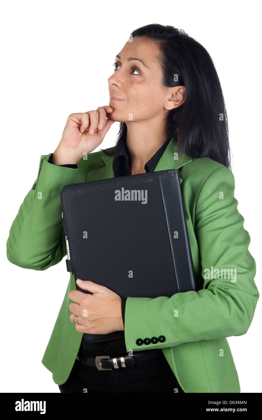 Businesswoman thinking isolated on a over white background Stock Photo ...