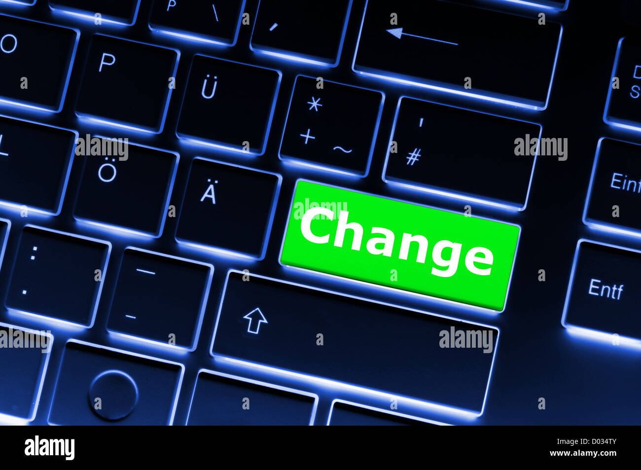change concept with key on keyboard showing business success Stock ...