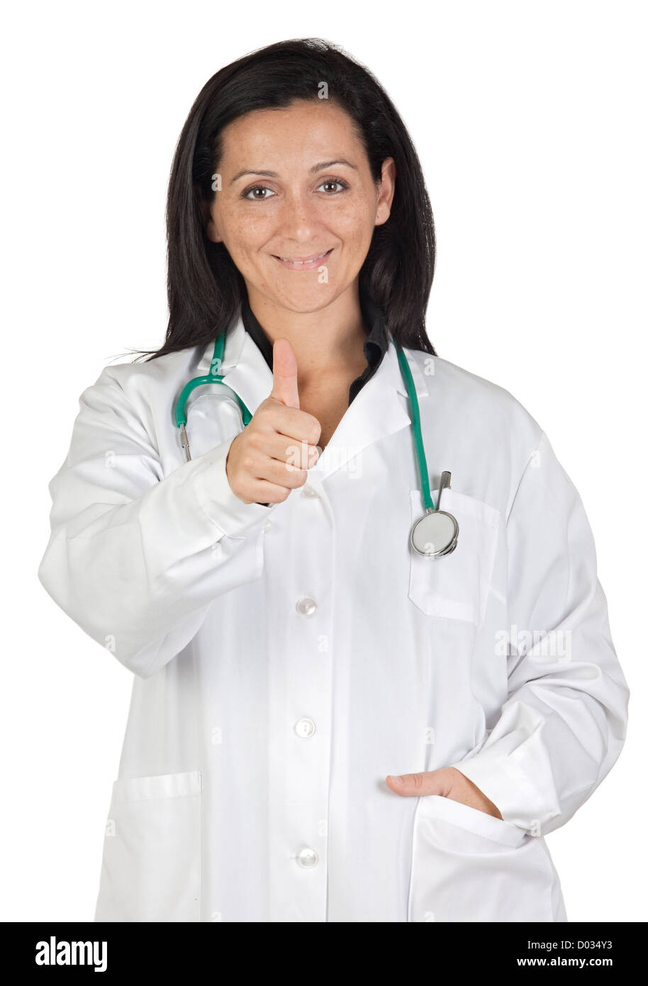 Happy doctor woman saying OK isolated on white background Stock Photo ...