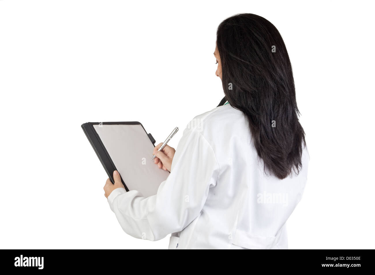 Doctor woman doing report isolated on white background Stock Photo - Alamy