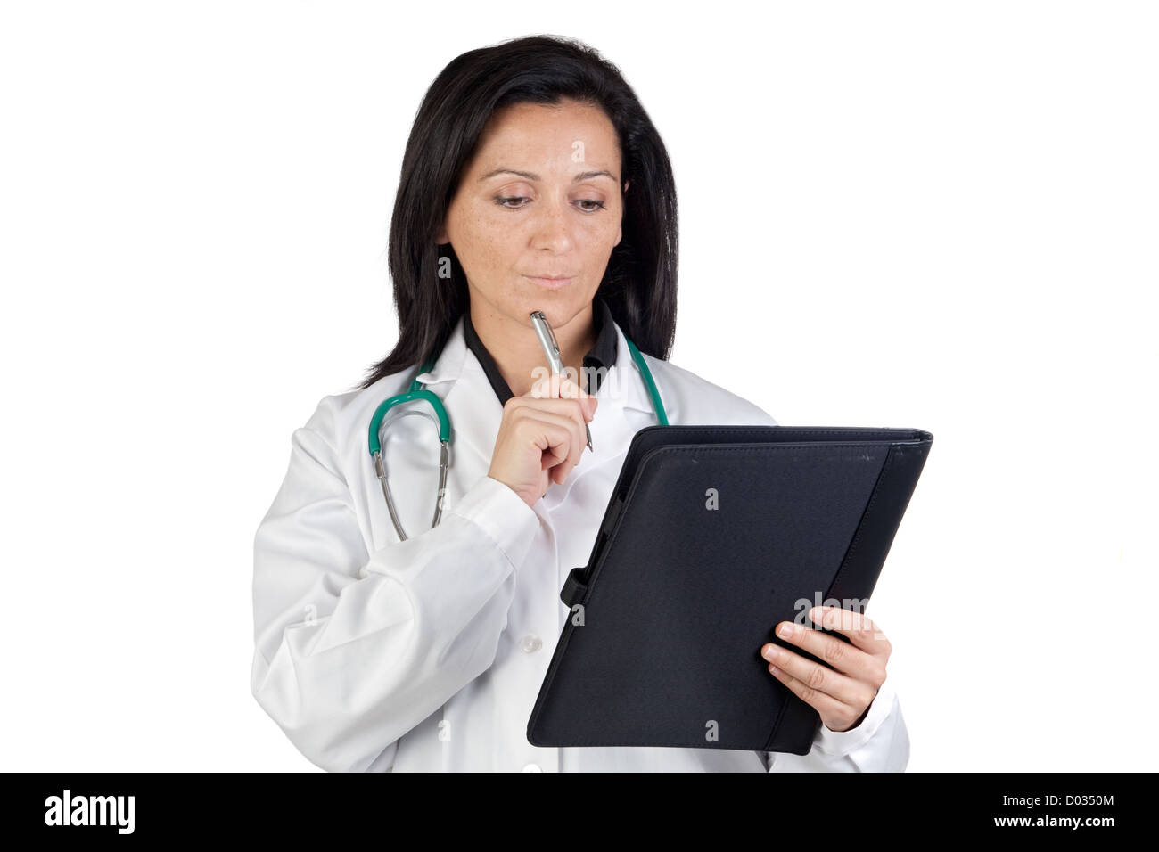 Doctor woman doing report isolated on white background Stock Photo - Alamy