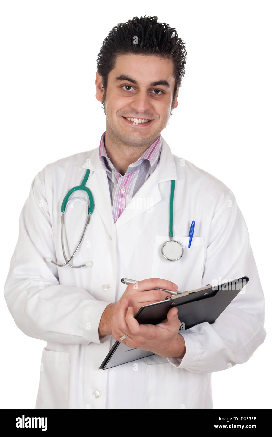 Doctor with clipboard and paperwork isolated on white background Stock ...