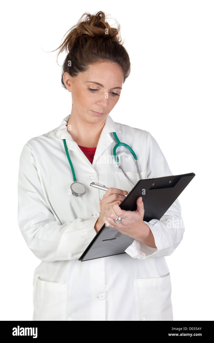 Doctor woman doing report isolated on white background Stock Photo - Alamy