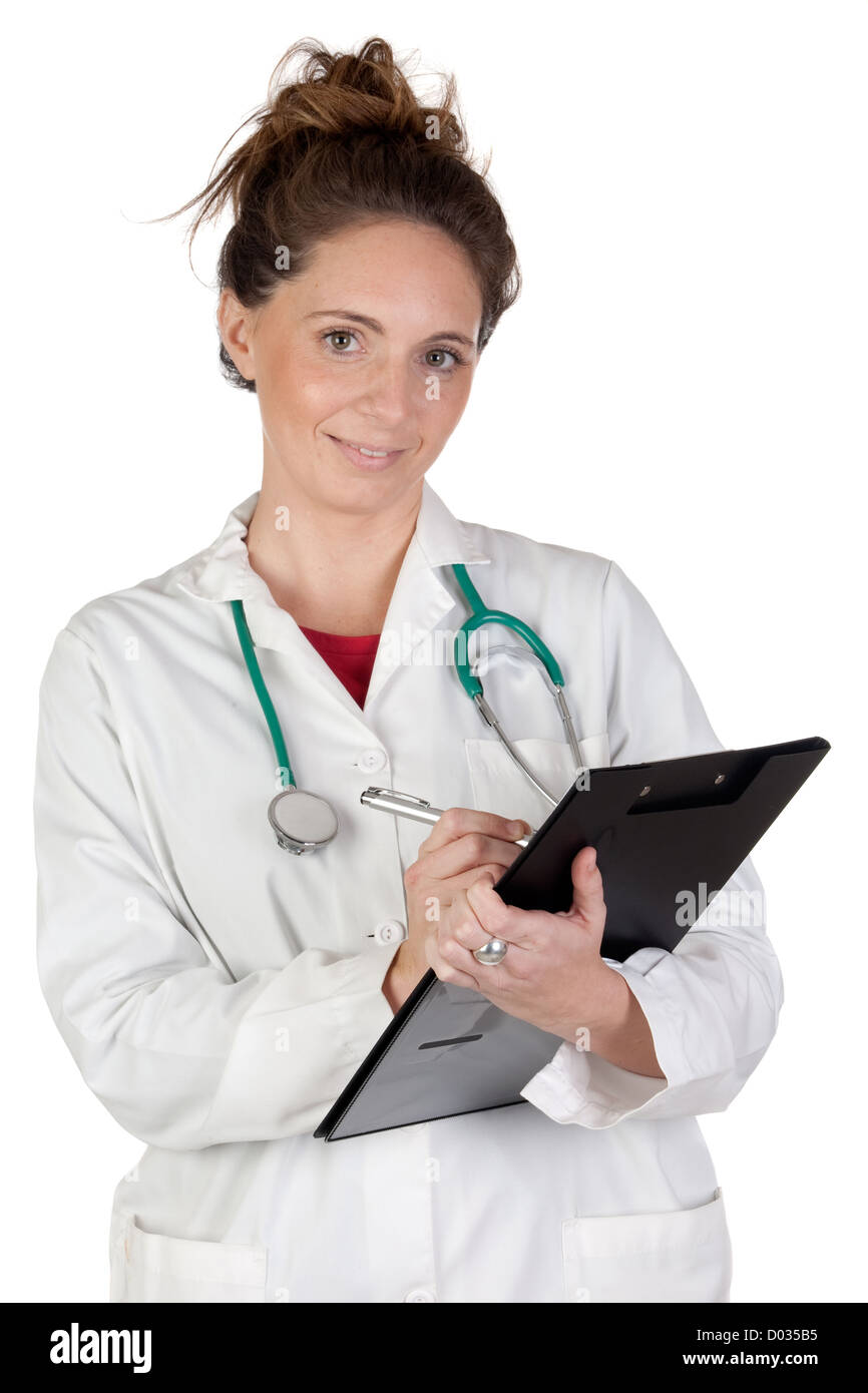 Doctor woman doing report isolated on white background Stock Photo - Alamy
