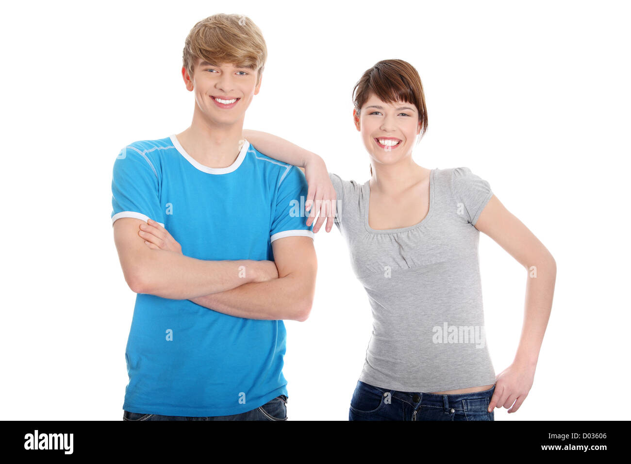 Happy two friends. Isolated on white background Stock Photo - Alamy