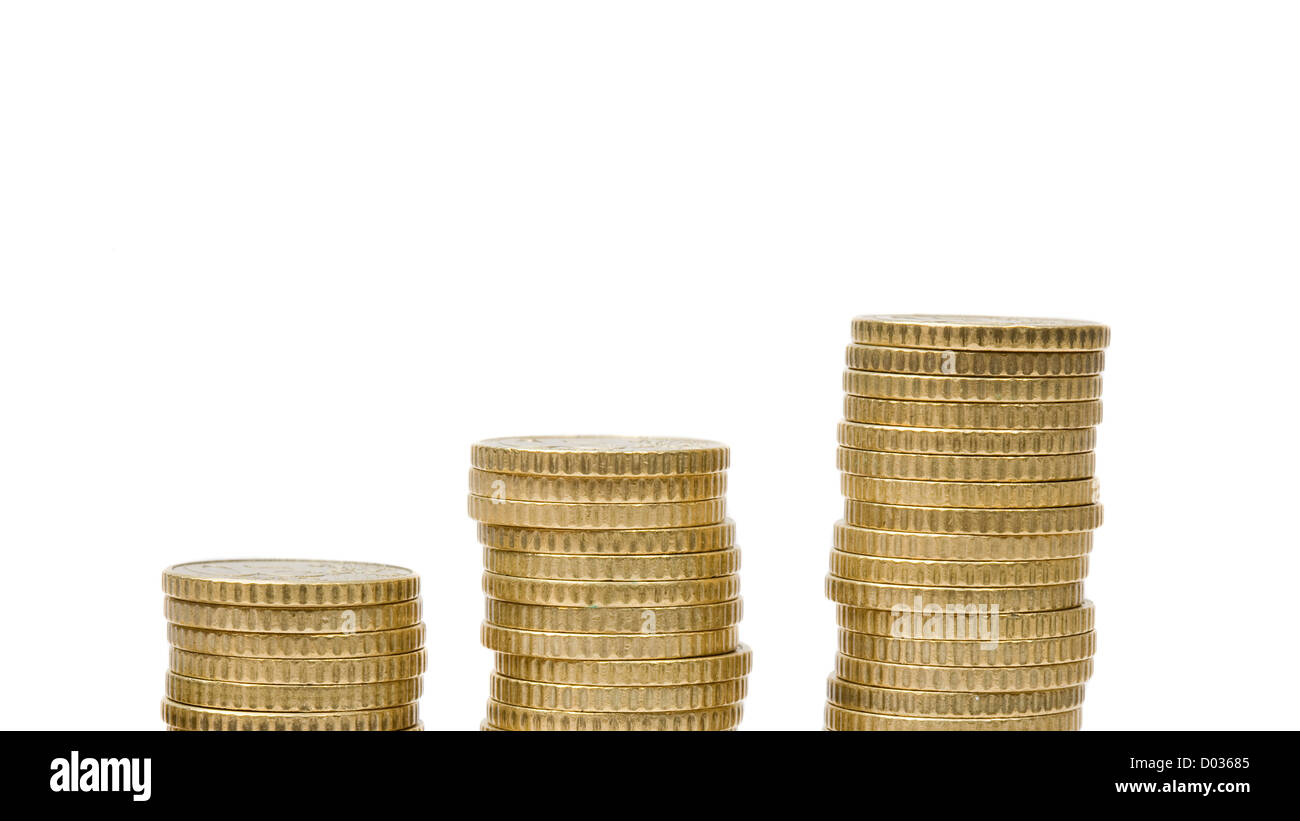 Three piles of money isolated on white Stock Photo - Alamy