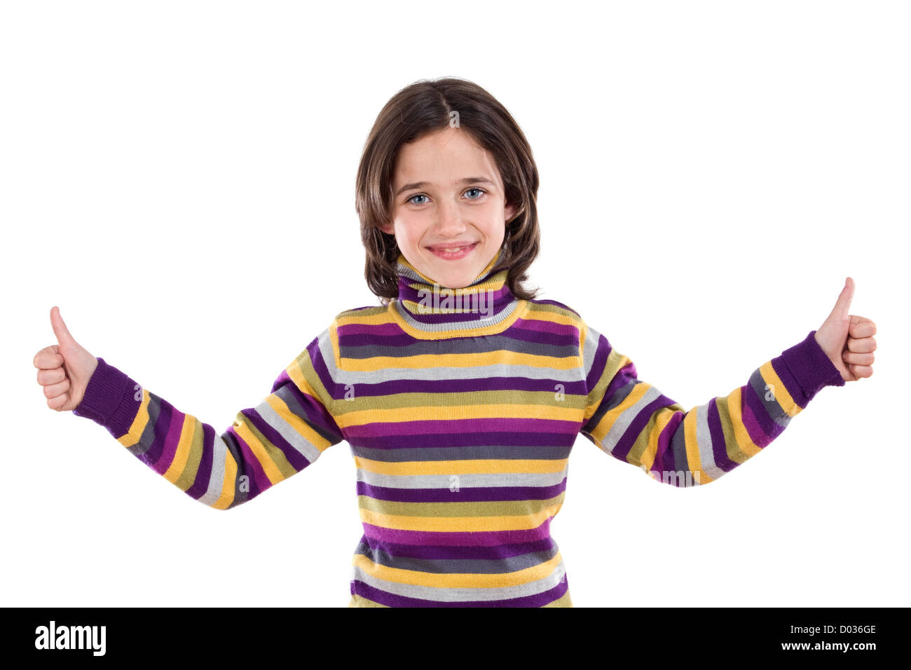 Cheerful winner girl saying OK on a white background Stock Photo - Alamy