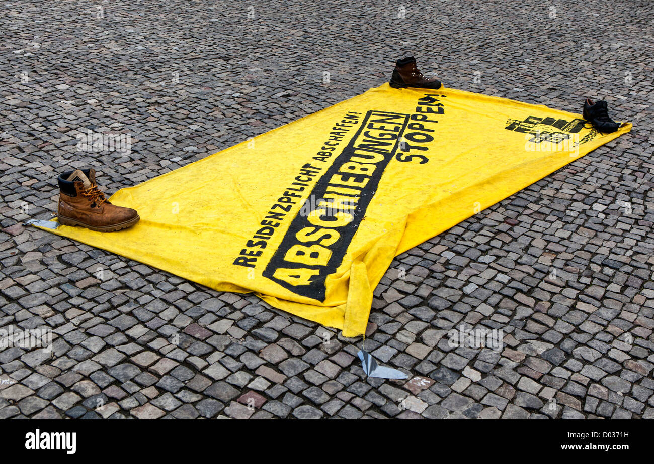 Banner of asylum seekers protesting against deportation, poor living ...