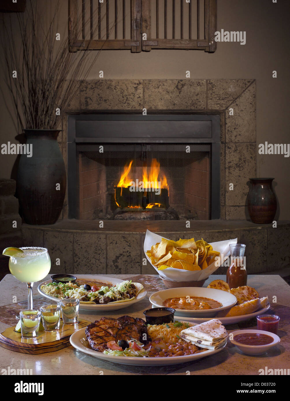 Beautiful table spread of Mexican restaurant cuisine in an authentic ...