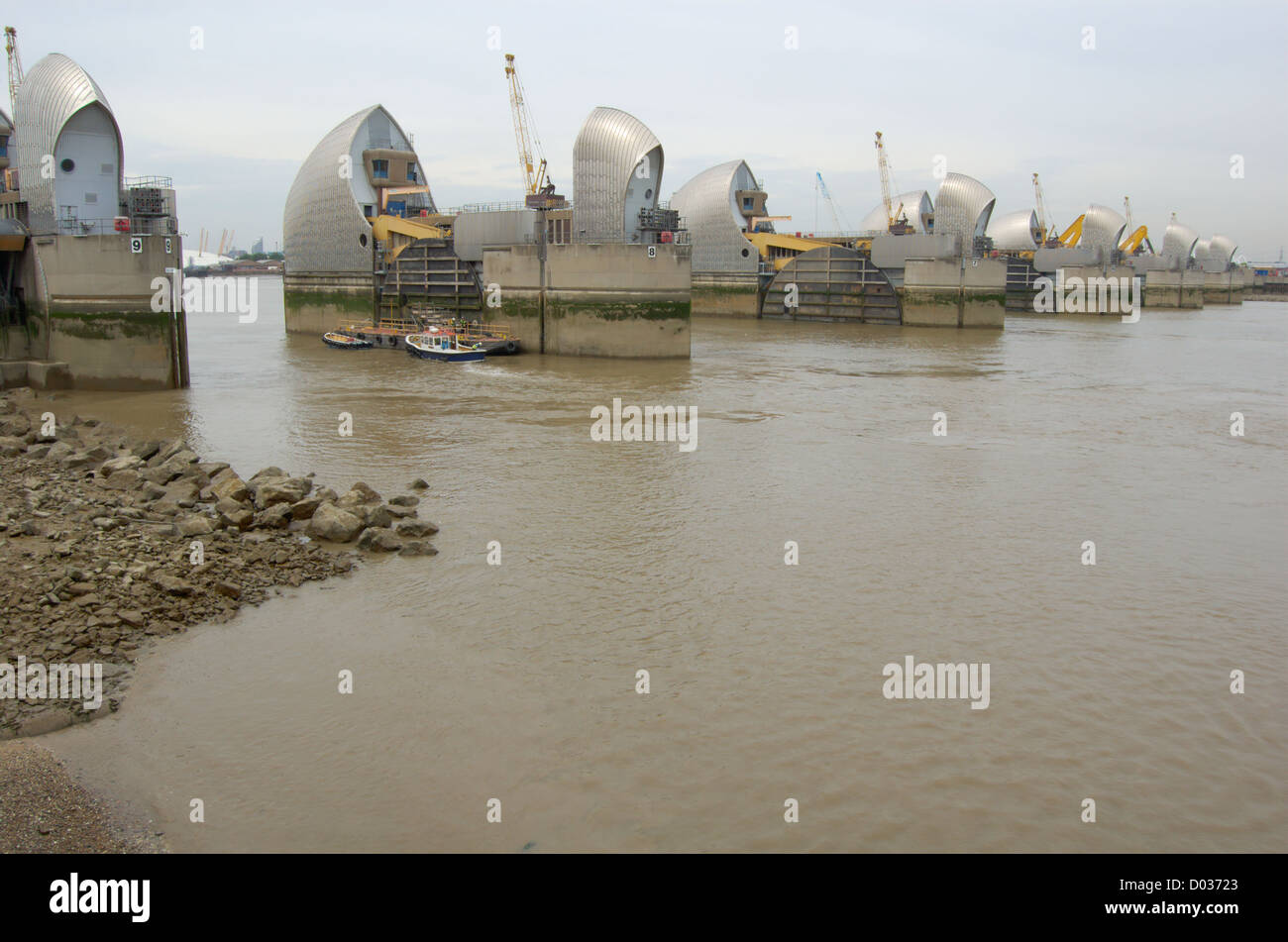 The Thames Barrier from the South Bank in London, England Stock Photo ...