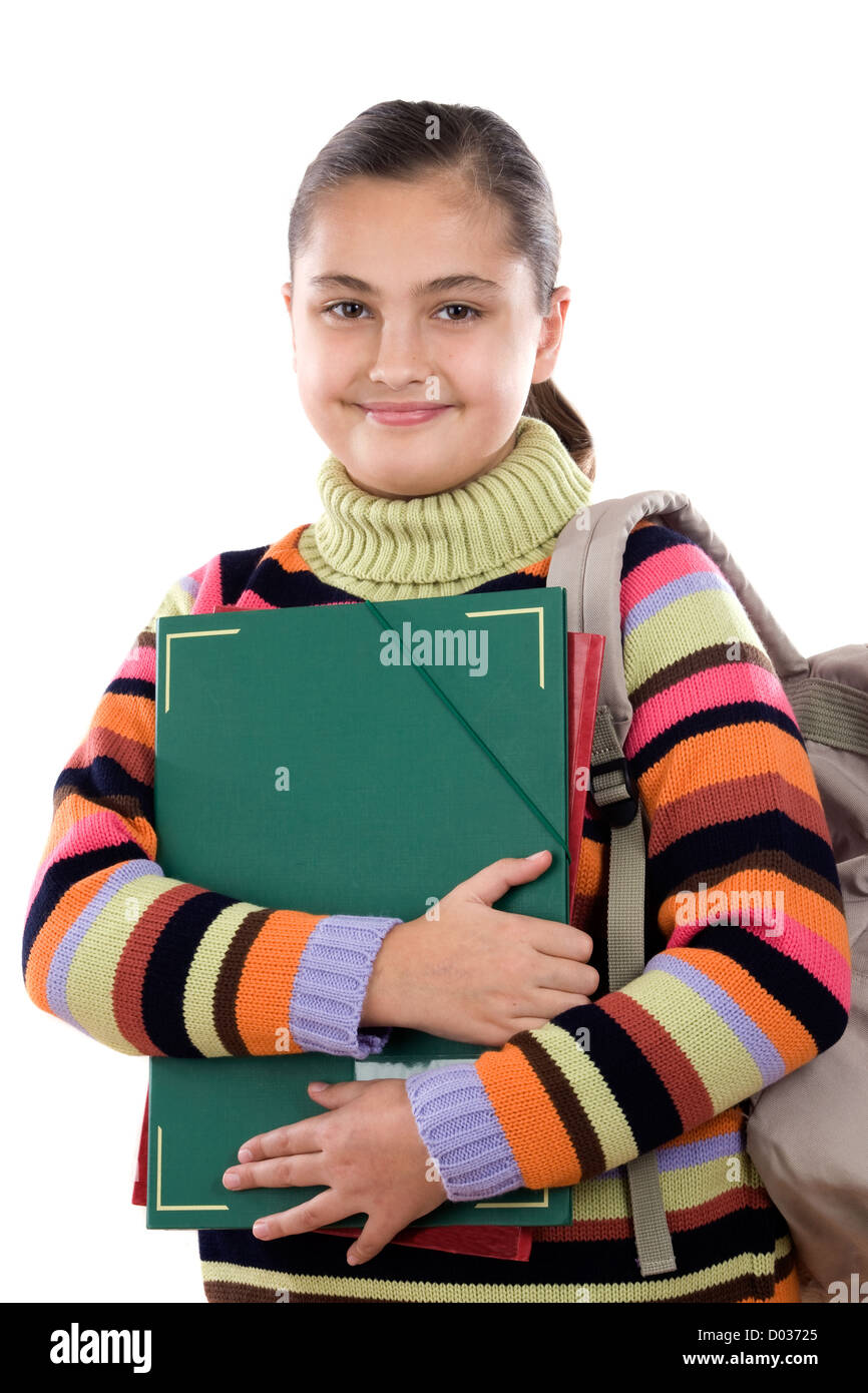 Girl student with folder and backpack on a white background Stock Photo ...