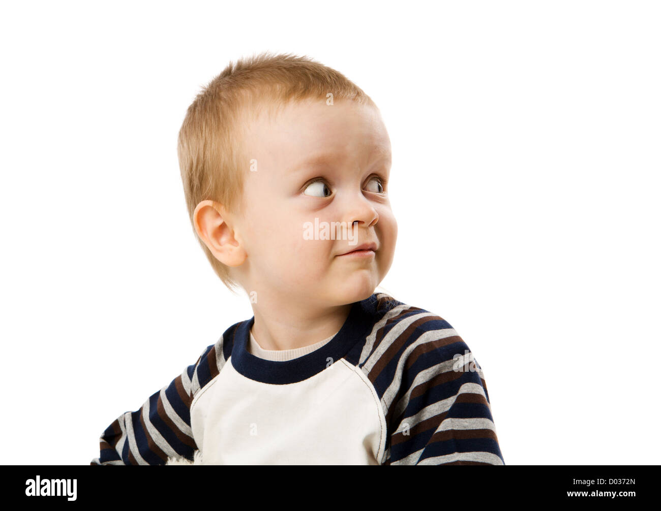 Boy portrait looking back isolated on white Stock Photo - Alamy