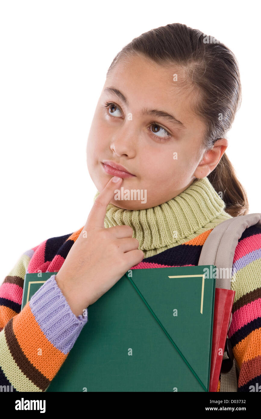 Girl student with folder and backpack on a white background Stock Photo ...