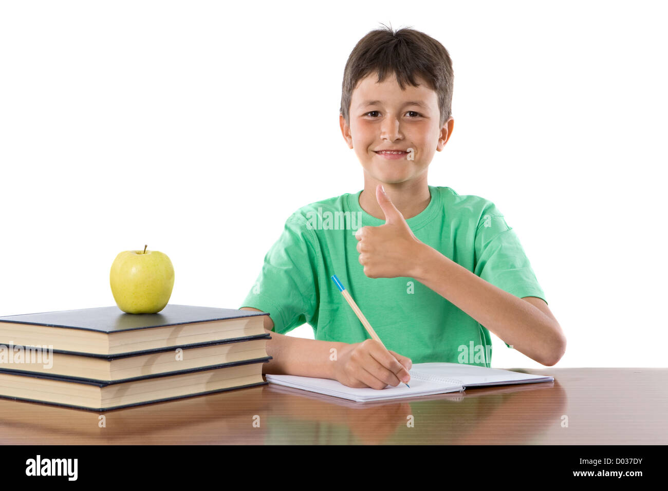 Student boy saying OK on a white background Stock Photo - Alamy