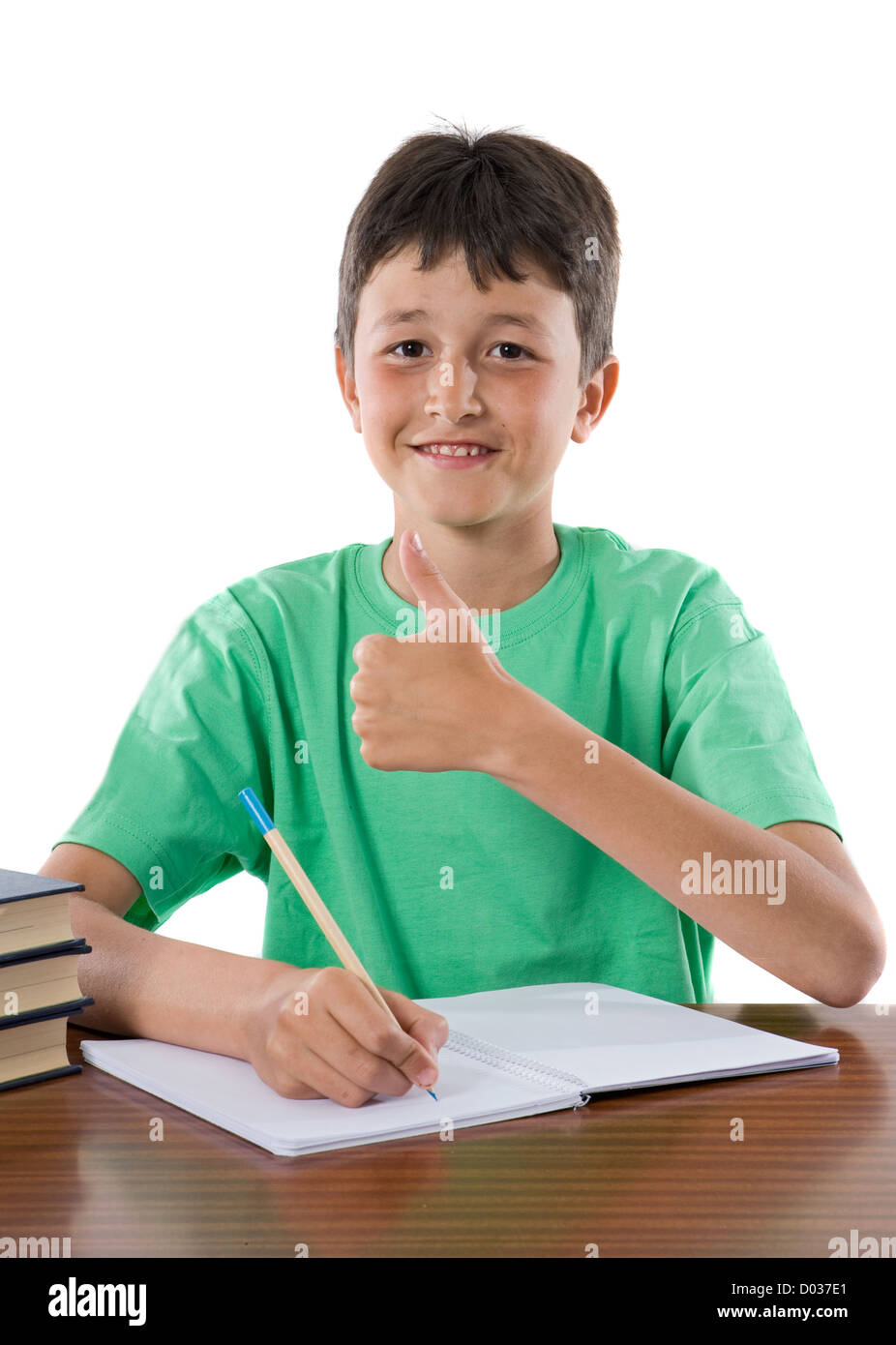 Student boy saying OK on a white background Stock Photo - Alamy