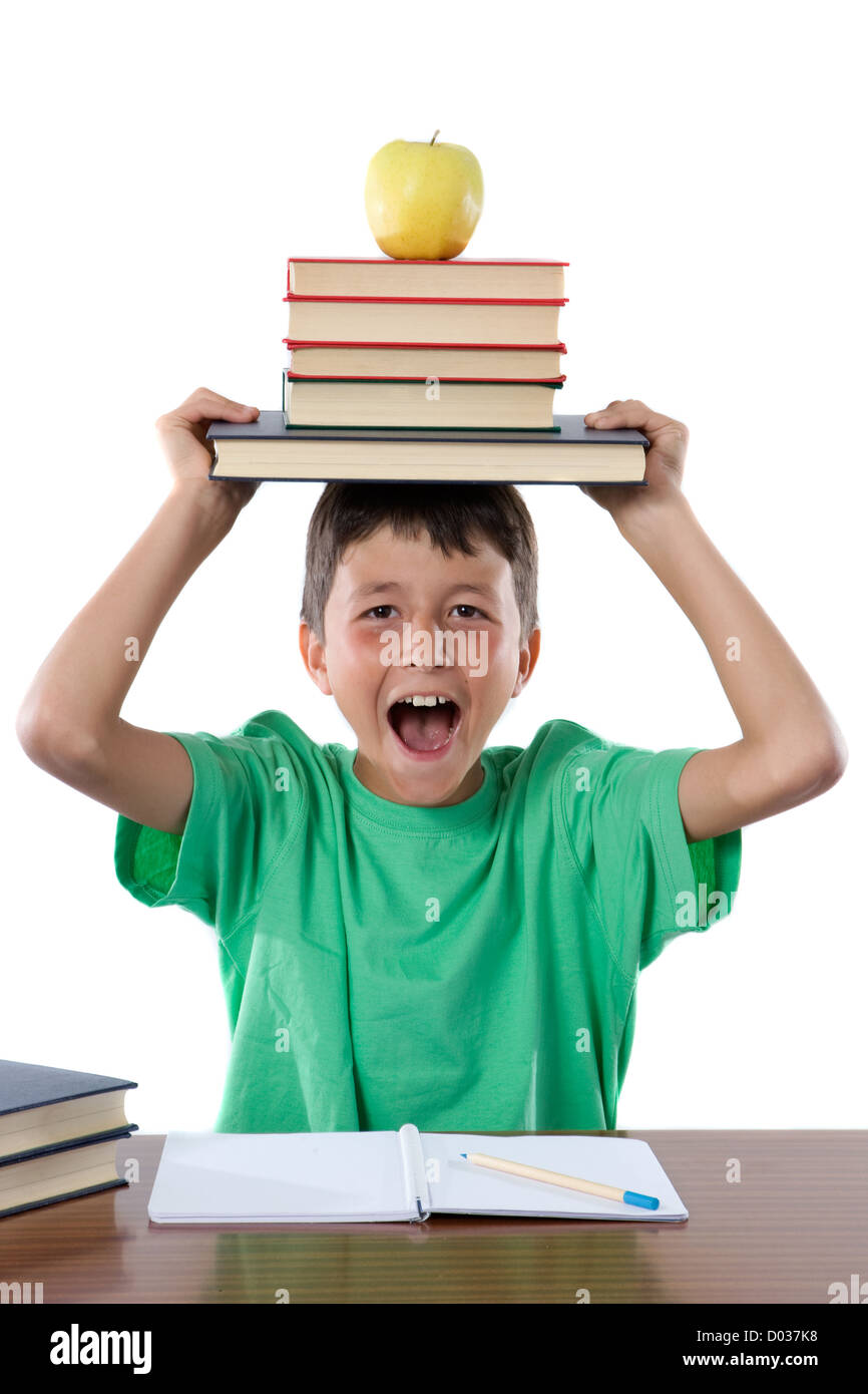 Adorable student boy on a over white background Stock Photo - Alamy