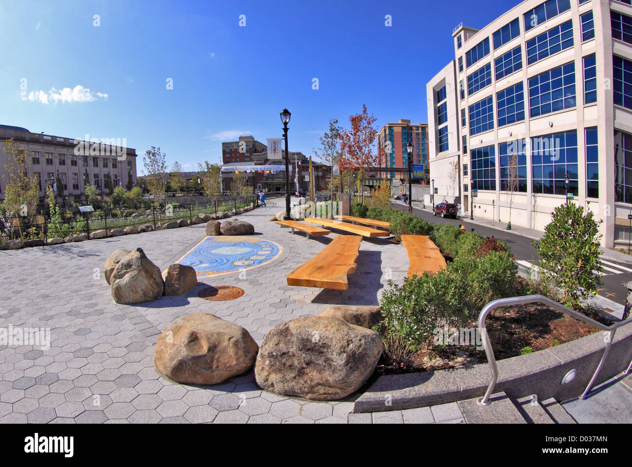 Larkin Plaza and Van der Donck Park downtown Yonkers New York Stock ...