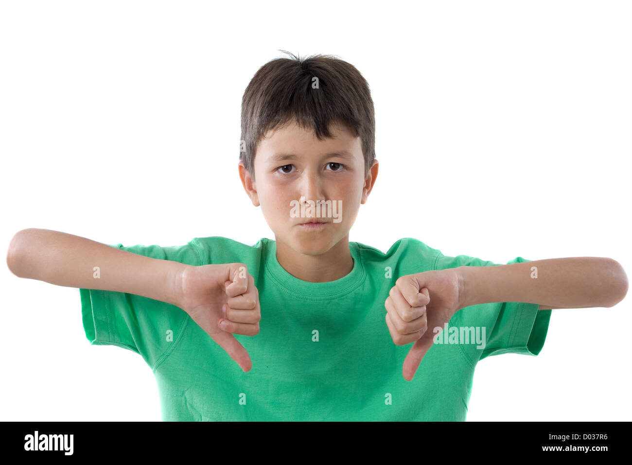 Angry boy dissenting on a white background Stock Photo - Alamy