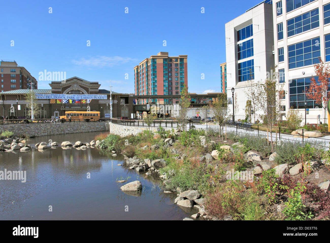 Larkin Plaza and Van der Donck Park downtown Yonkers New York Stock ...