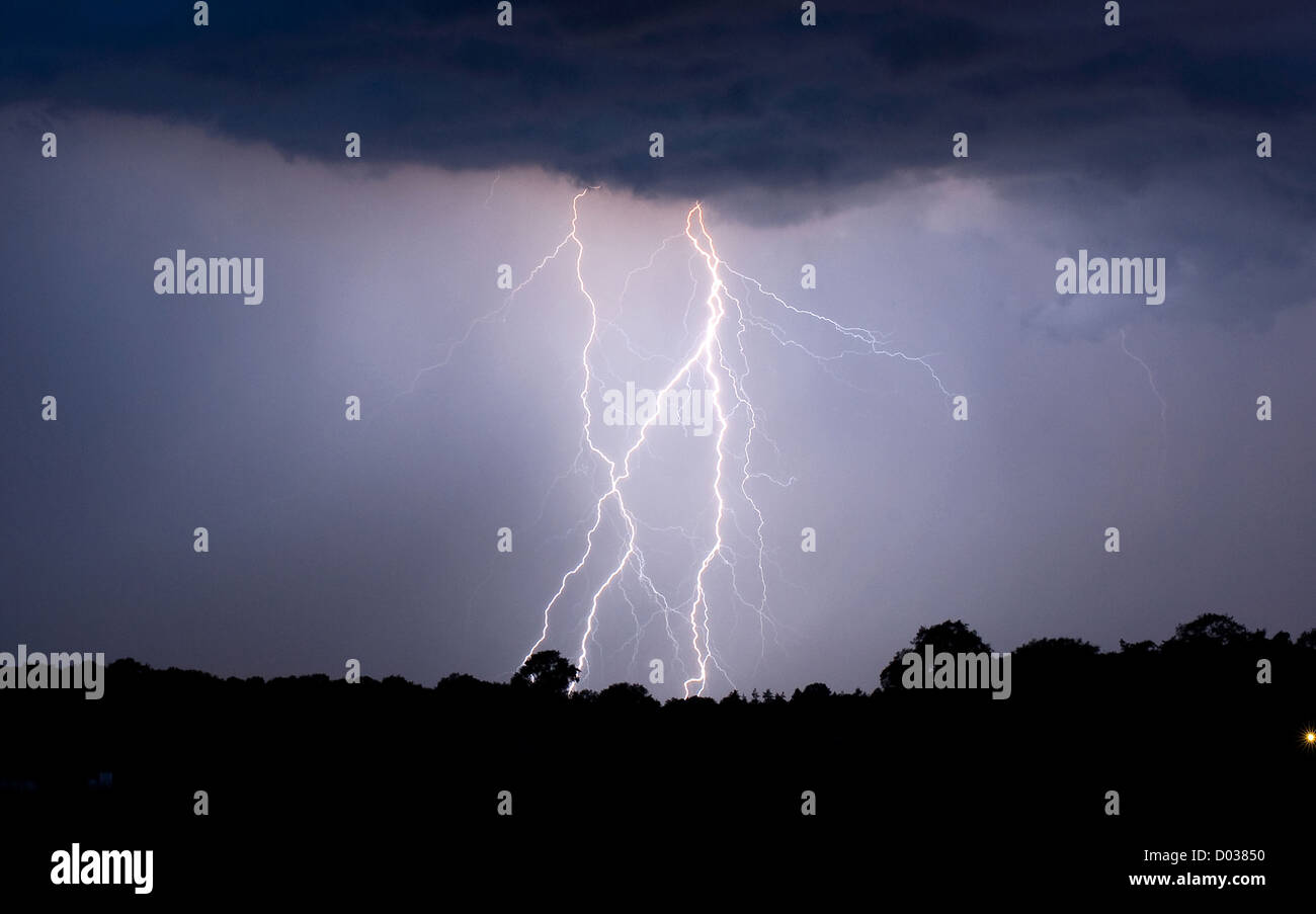 Thunder and lightning at the end of a warm day in the Netherlands Stock ...
