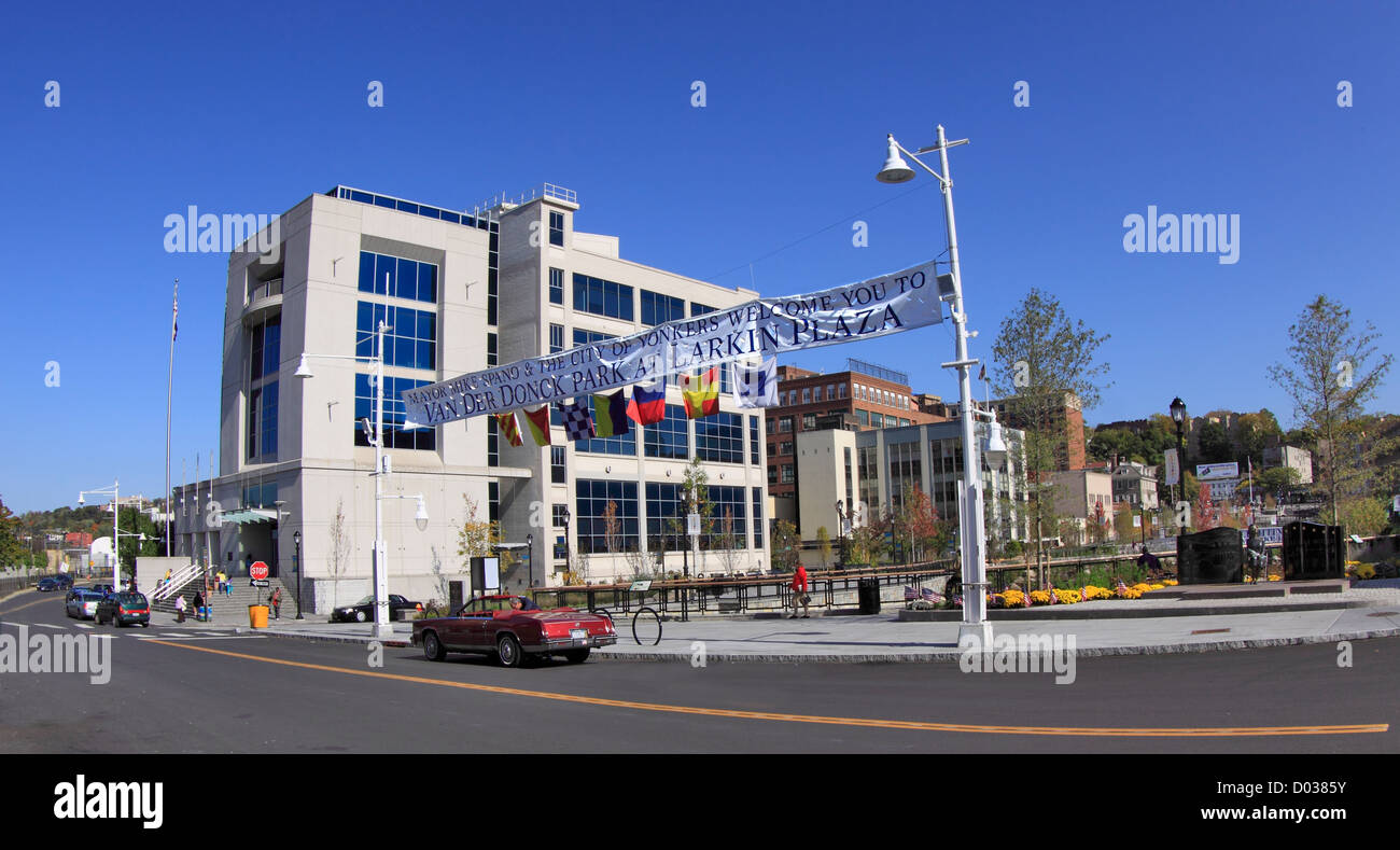 Larkin Plaza and Van der Donck Park downtown Yonkers New York Stock ...