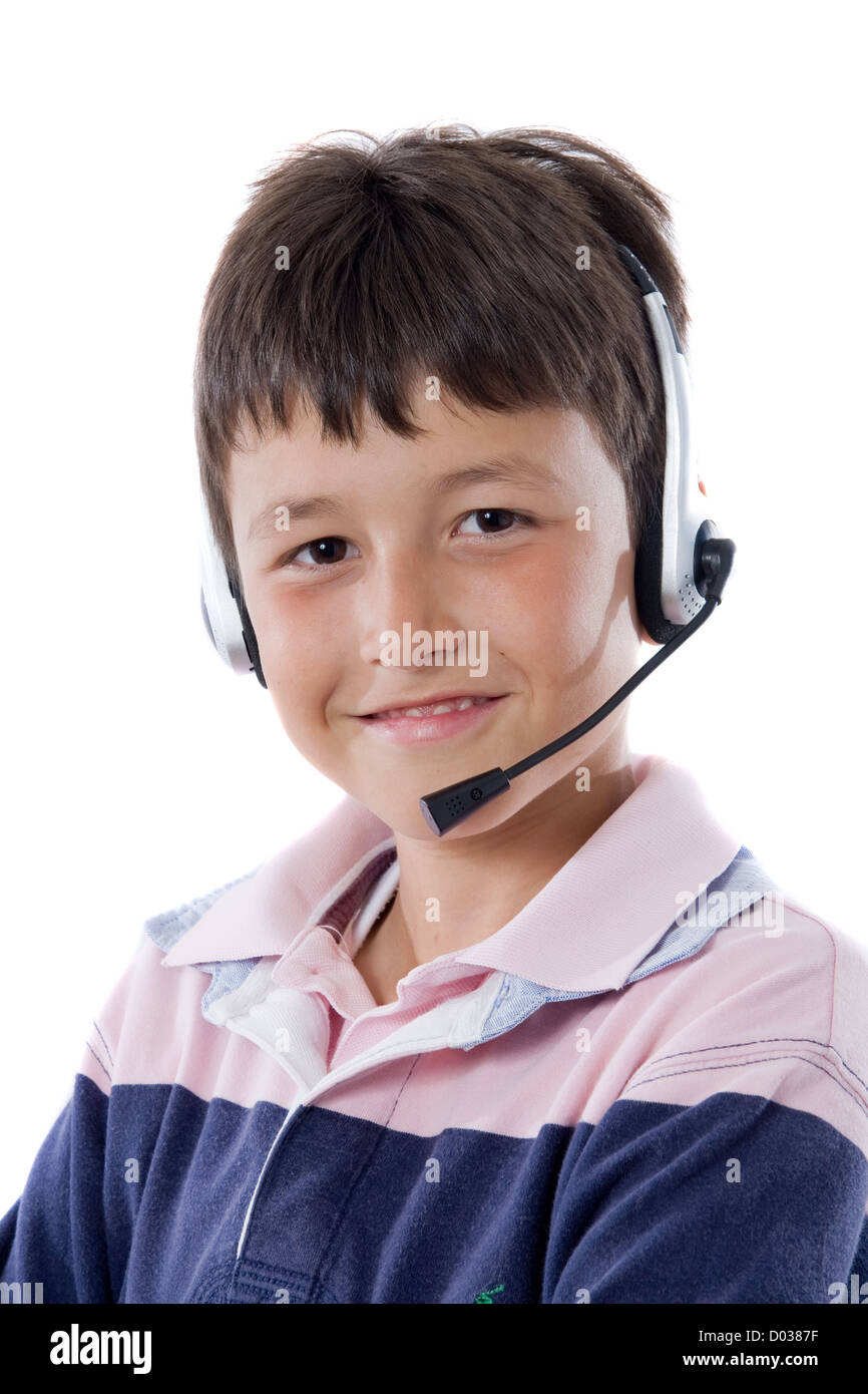 Adorable child with headphones isolated over white Stock Photo - Alamy