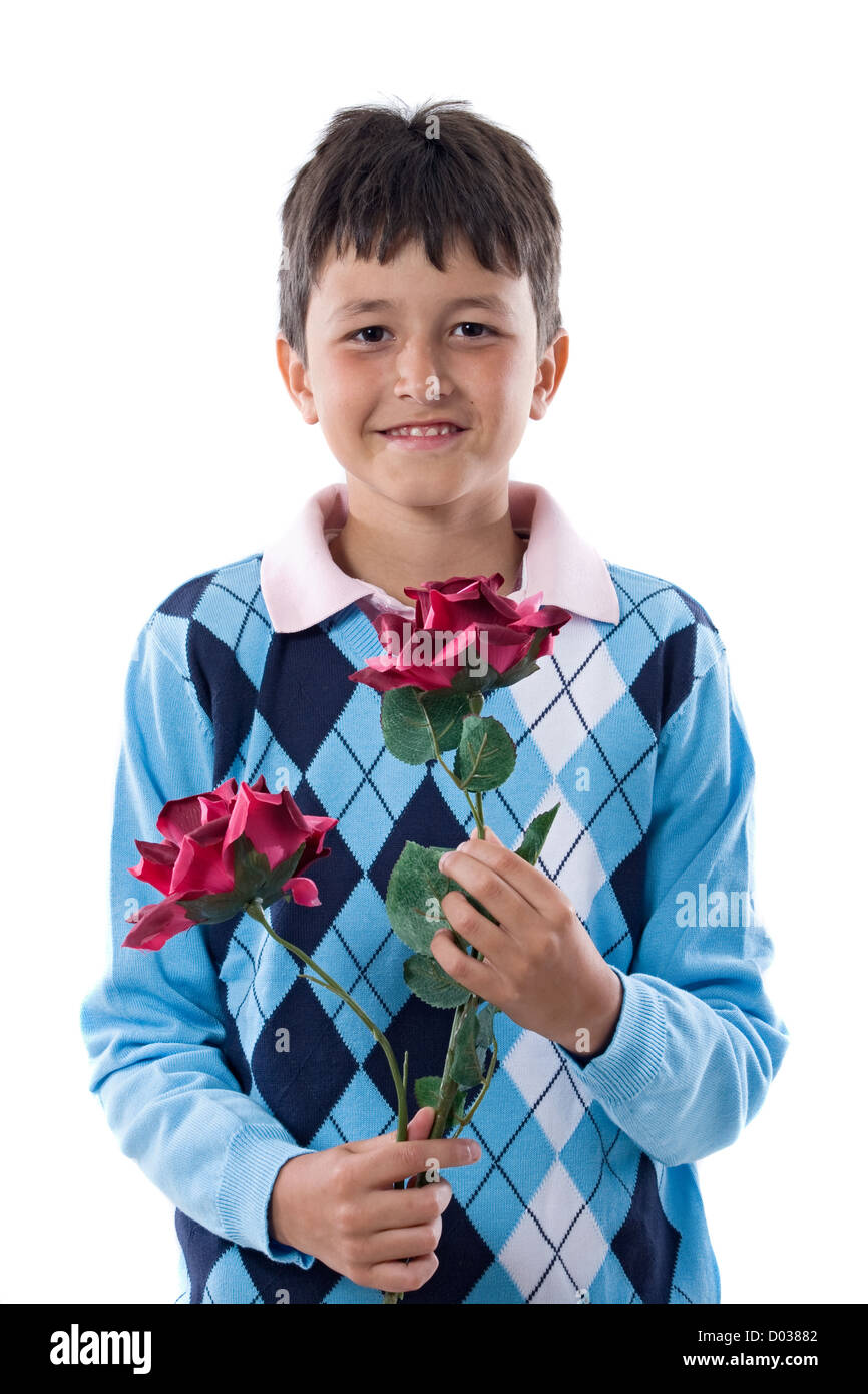 Boy smelling a flower isolated on white Stock Photo - Alamy
