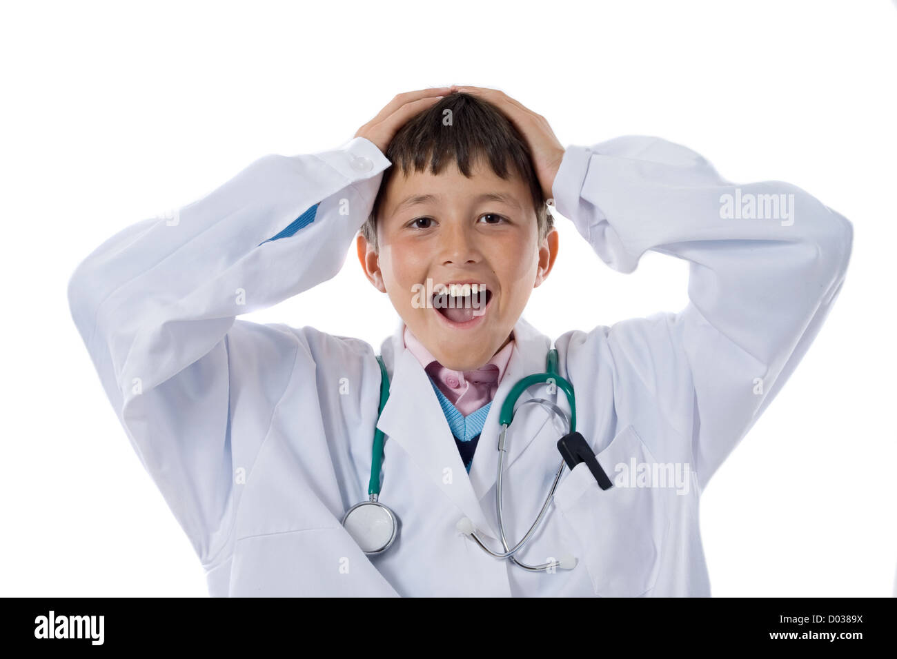 Adorable boy with clothes of doctor isolated on white Stock Photo - Alamy