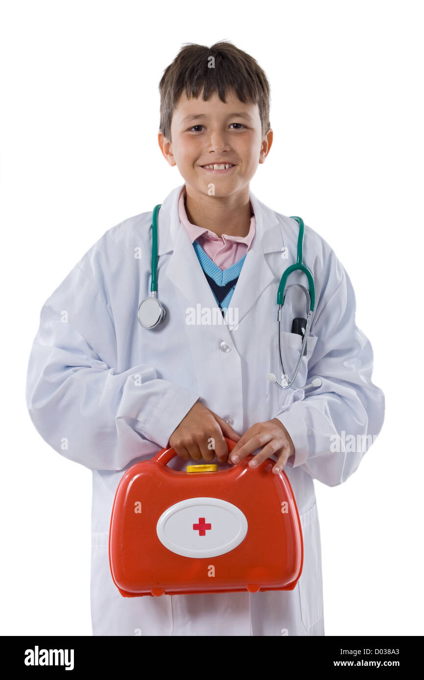 Adorable boy with clothes of doctor isolated on white Stock Photo - Alamy
