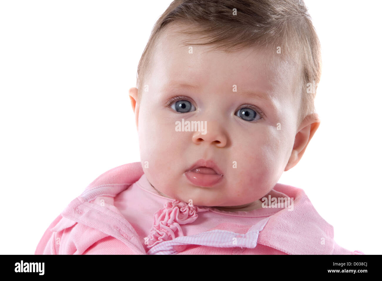 Pretty baby girl in pink isolated over white Stock Photo - Alamy