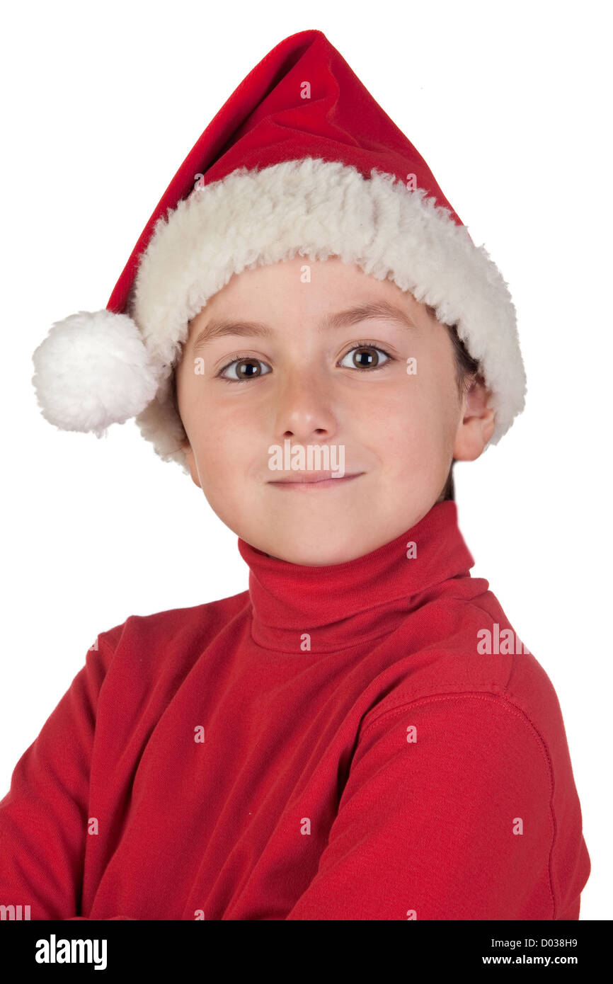 Adorable boy with santa hat isolated on white background Stock Photo ...