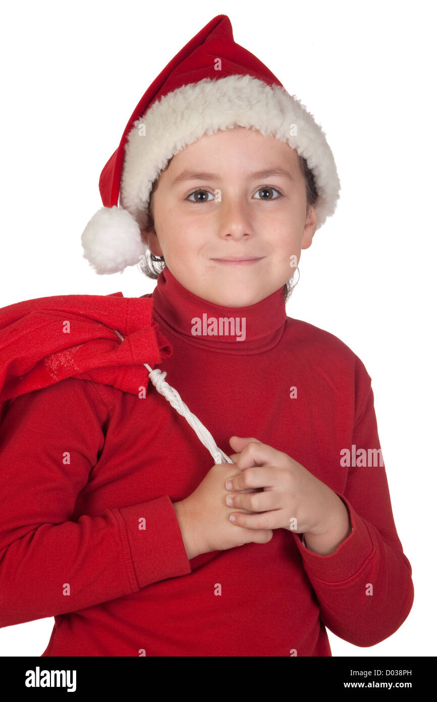 Adorable boy with santa hat isolated on white background Stock Photo ...
