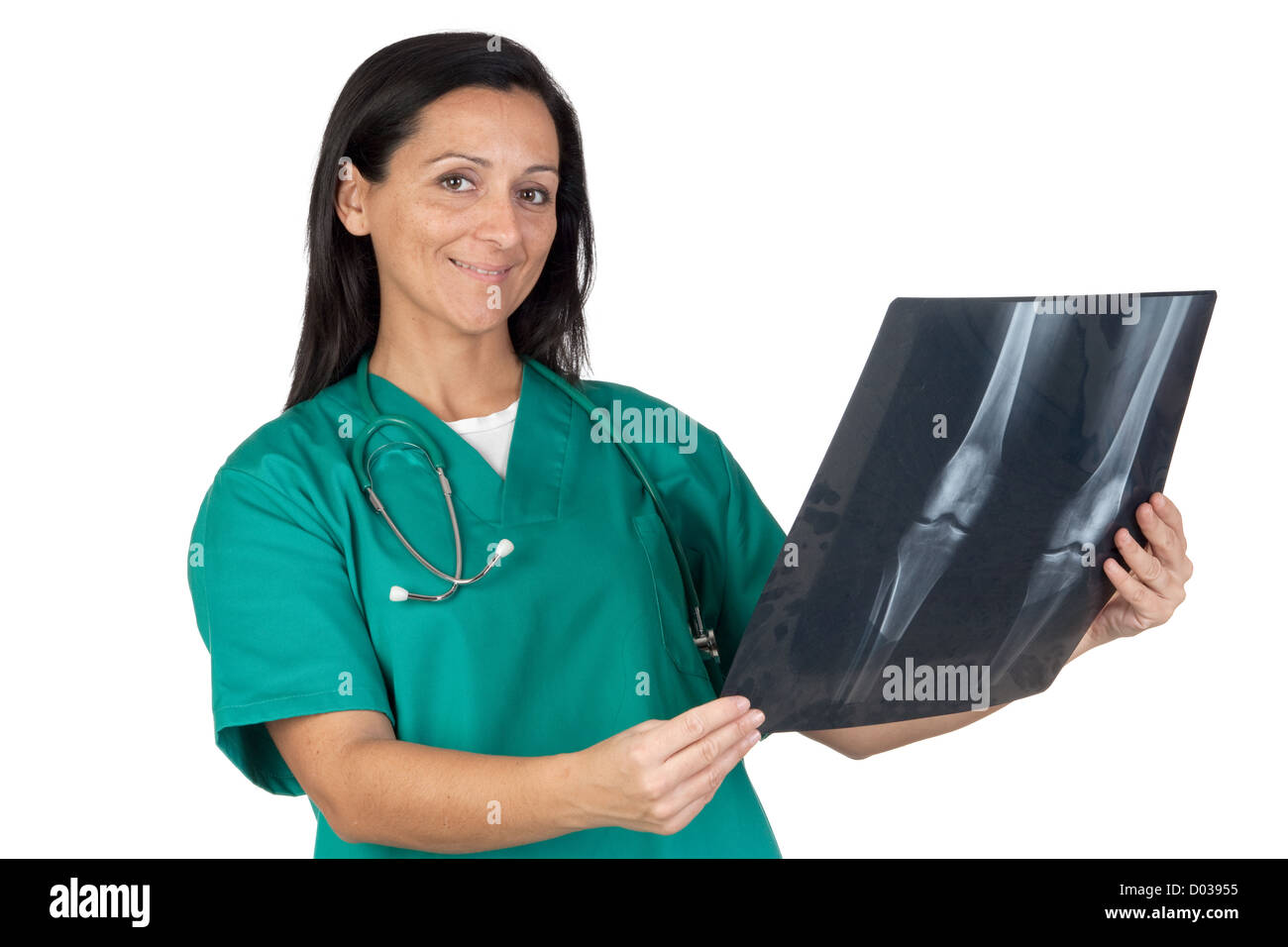 Happy doctor woman with radiography isolated on white background Stock ...