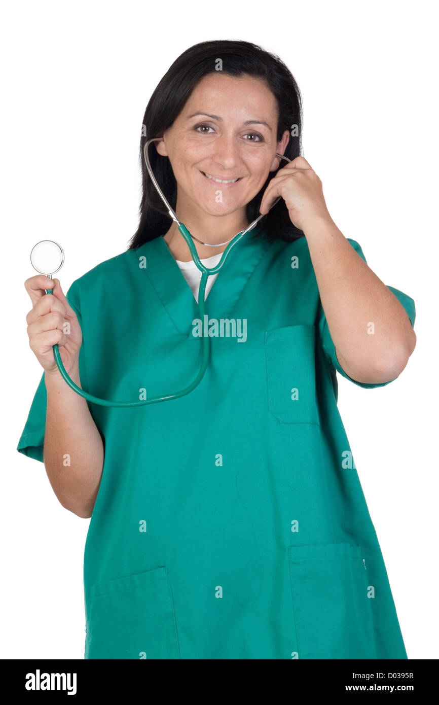 Happy doctor woman isolated on white background Stock Photo - Alamy
