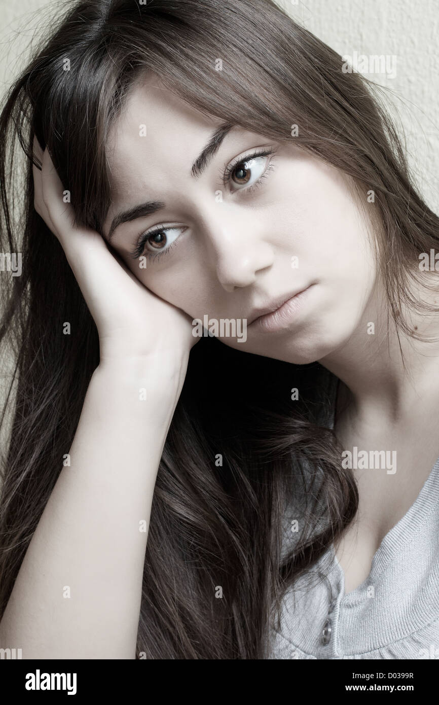 Closeup portrait of depressed teenager girl Stock Photo - Alamy