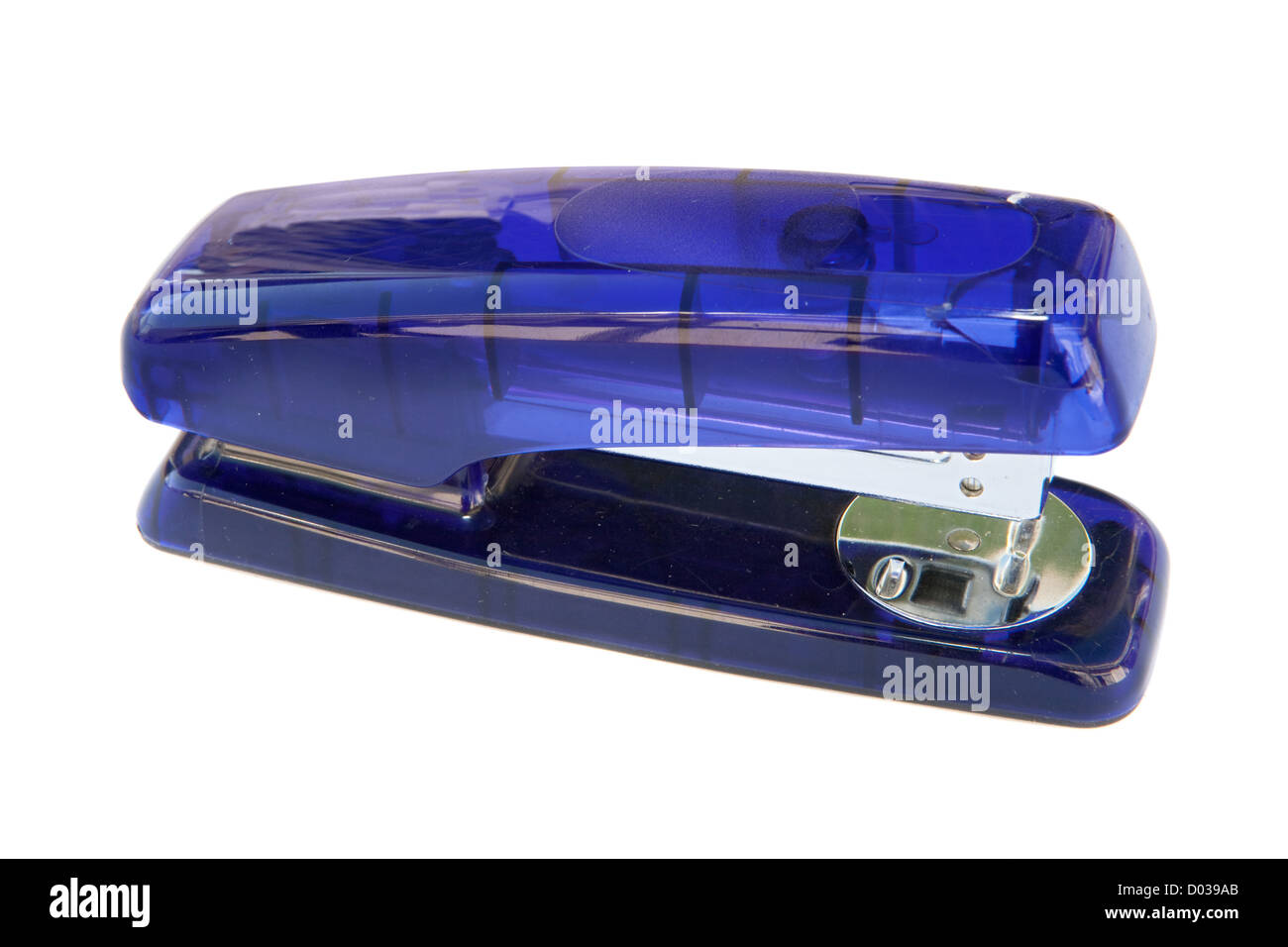 Blue plastic stapler isolated on white background Stock Photo - Alamy
