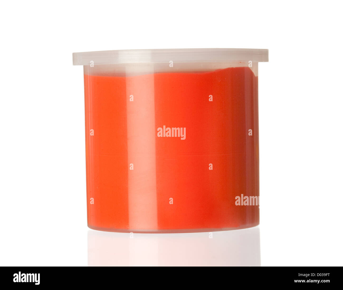 Container of red paint isolated on white background with reflection ...