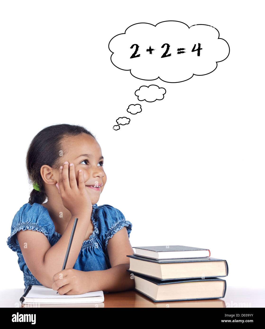Adorable girl studying mathematics on a over white background Stock ...