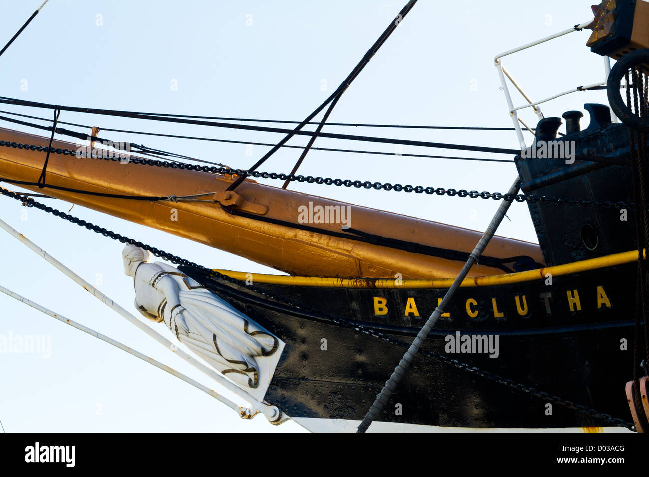 The Balclutha sailing ship is moored at the Marina in San Francisco ...