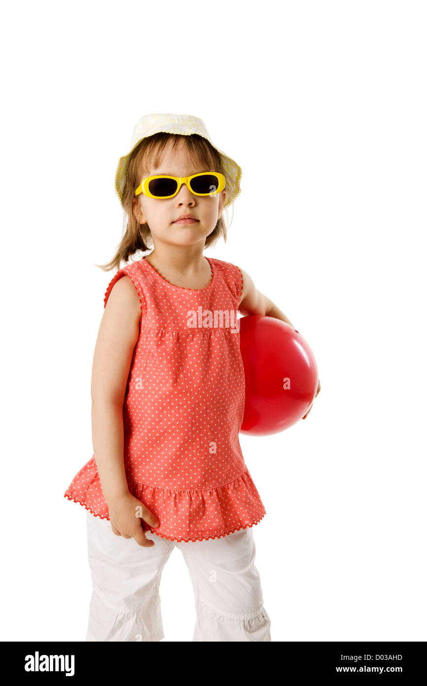 Happy summer girl wearing panama, sunglasses isolated on white Stock ...
