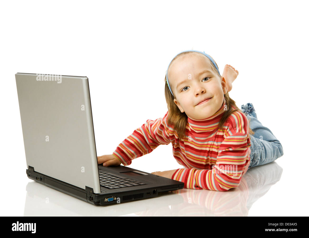 Girl typing message on laptop isolated on white Stock Photo - Alamy