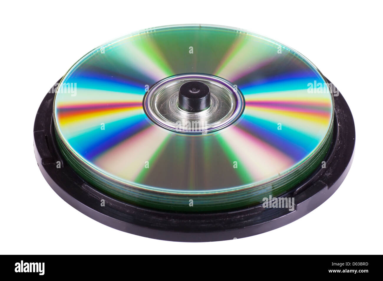 Closeup view of stack of optical disks with colorful reflections Stock ...